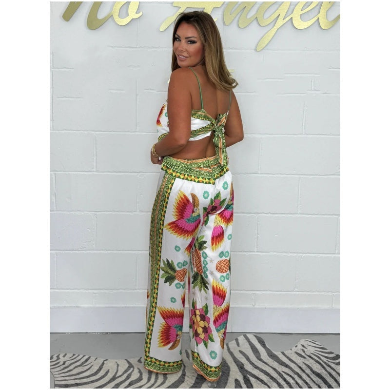 Spaghetti Strap Printed Top & Loose Women's Pants 2-Piece Set – rivoneed